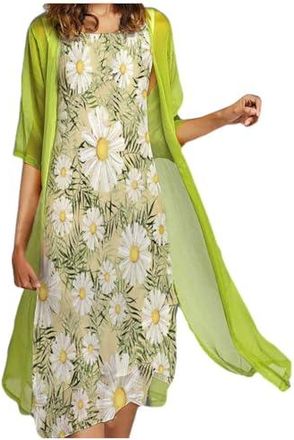 Generic 2026 Robes amincissantes pour femmes mode d&eacute;contract&eacute;e robe deux pi&egrave;ces imprim&eacute; col rond coupe ajust&eacute;e, Vert, M