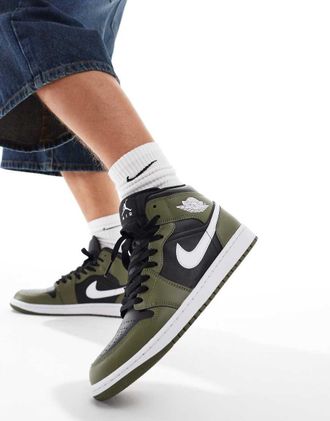 Nike Jordan Nike - Air Jordan 1 - Baskets mi-hautes - Noir, olive et blanc-Vert