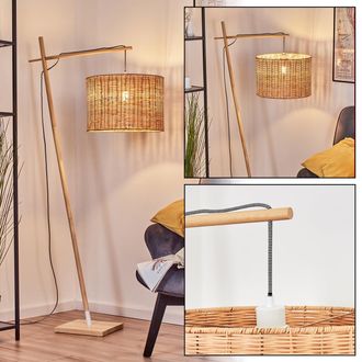 HOFSTEIN Stehleuchte Cavaca, Stehlampe aus Holz/Metall in Natur/Wei&szlig; im modernen Boho-Style, Schirm aus Korbgeflecht/Rattan &Oslash; 40 cm, E27, 160 cm, mit Fu&szlig;schalt