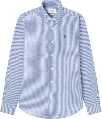 Springfield Linen Stripes European Flax Herrenhemd, Maritimes Blau, M
