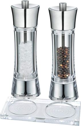 Zassenhaus Set Salzm&uuml;hle u. Pfefferm&uuml;hle Aachen Acryl/Edelstahl inkl. Acryl-Untersetzer (18 cm)