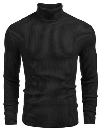 Coofandy Rollkragenpullover Herren Regular Fit Langarmshirts Rollkragen Pulli Baumwolle Elastisch Einfarbig Winter Pullover für Herren Schwarz XXXL