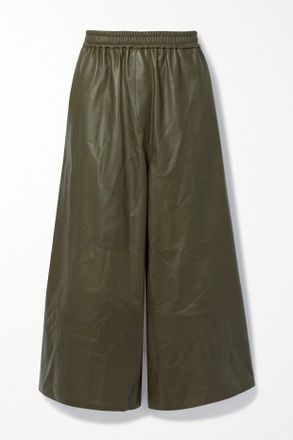 Loewe Pantalon Large Raccourci En Cuir - Vert