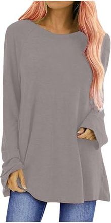 Generic Chemises &agrave; manches longues pour femme - Chemisier d&eacute;contract&eacute; &agrave; col en V - Col rond - Confortable - Uni - Coupe ample - Confortable - Chemisier en cot