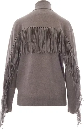 P.A.R.O.S.H. Cashmere Turtleneck with Knitted Fringe Sweater - Gray