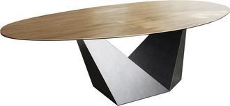 DELIFE Esszimmertisch Edge Oval Keramik Laminam Sabbia Eichefarbig 280x130 Prisma Metallic Silber