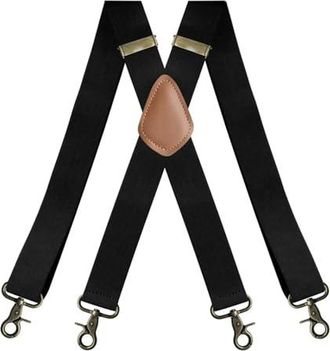 Generic Bretelles de type X 3,5 x 120 cm pour homme - 4 clips - Boucles &agrave; crochet - Sangle de r&eacute;glage &eacute;lastique pour pantalon masculin, Noir, taille unique