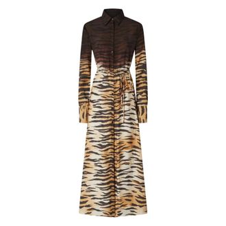 Pinko Pinko, Femme, Robes, Multicolore, Taille: 42 FR Robe &agrave; imprim&eacute; tigre et ceinture &agrave; nouer