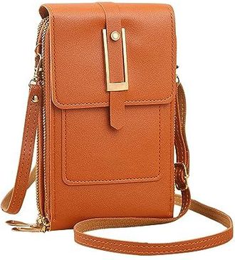 Generic Petit sac &agrave; bandouli&egrave;re pour t&eacute;l&eacute;phone portable &agrave; &eacute;cran transparent - Multifonction - Pour femme - Sangle verticale - Marron - Taille unique