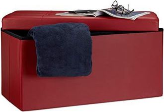 Relaxdays Faltbare Sitzbank 38 x 76 x 38 cm HxBxT, 2-Sitzer m. Stauraum, Kunstleder Sitzhocker bis 300 kg, dunkelrot