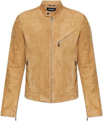 Dolce & Gabbana Homme, Vestes, Beige, Taille: M Veste en daim dagneau avec col montant