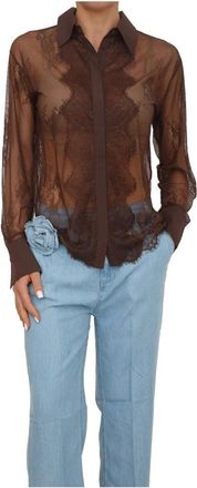 Blugirl Femme, Blouses et Chemises, Brun, Taille: 42 FR Camicia Reg M/L Pizzo