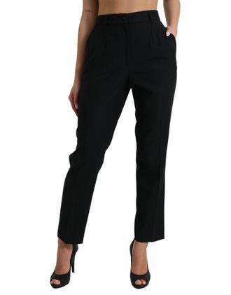 Dolce & Gabbana Womens Black Wool High Waist Straight Pants Nylon Elastane
