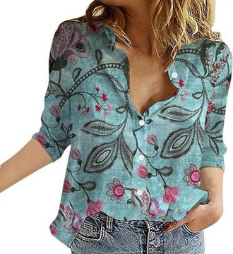 Generic Hauts en coton et lin pour femme &agrave; manches longues - Blouses d&eacute;t&eacute; pour femmes grande taille - Blouses et chemises unies pour les vacances, hauts de tr