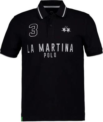 La Martina Herren Polo-Shirt schwarz Baumwoll-Piqu&eacute;