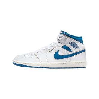 Nike Nike Air Jordan 1 Mid Herren Sneaker Sneaker Basketball Mode Schuhe, Wei&szlig;es industrielles blaues Segel, 45.5 EU