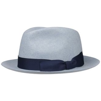 LIPODO Morten Filzhut Made in Italy Unifarbener Wollfilzhut mit Ripsband Herbst/Winter Fedora mit asymmetrischer Schleife Damen Herren hellblau XL (60-61 cm)
