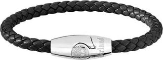 Timberland BACARI TDAGB0001701 Bracelet pour homme en acier inoxydable argenté et cuir noir Longueur : 20 cm, Eine Grösse, Acier inoxydable Cuir, Pas de gemme