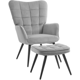 HOMCOM Homcom - Ohrensessel mit Hocker Sessel Loungesessel mit Samtoptik, Modern Relaxsessel, Fernsehsessel, Polstersessel f&uuml;r Wohnzimmer, Schlafzimmer