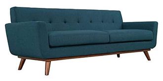 ModWay Engage Mid-Century Modernes Polstersofa aus Stoff in Azurblau, Polyester, Sofa