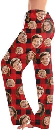Generic Pantalon de pyjama personnalis&eacute; - Pantalon de pyjama personnalis&eacute; avec photo visage doux pour adultes, Rouge, S