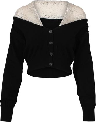 Giuseppe Di Morabito Femme, Pulls, Noir, Taille: 36 FR Gilet Court &agrave; Bretelles Transparentes et Strass