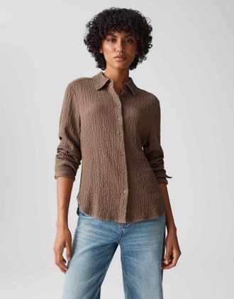 OPUS Langarmbluse FRIVE Slim Fit mit Seersucker Struktur figurbetonte Passform, weicher Griff, elastischer Stoff