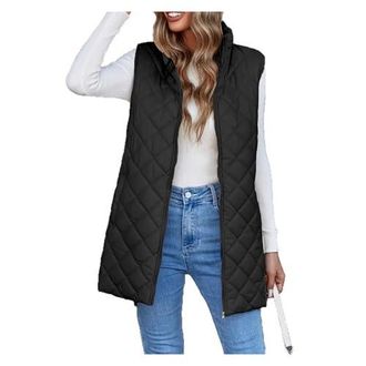 Generic Gilet en coton gris fonc&eacute; &agrave; carreaux diamant for femmes, pi&egrave;ce de superposition l&eacute;g&egrave;re &agrave; col montant for lautomne et lhiver(Black,XXL)