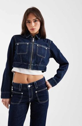 Tommy Jeans Cropped-Fit-Jeansjacke in dunkelblauer Waschung, Kombiteil