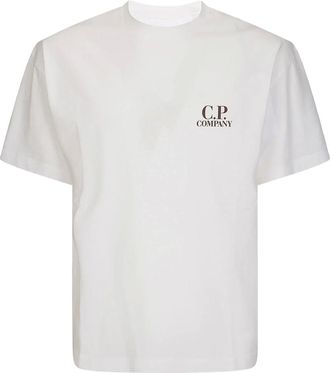 C.P. Company C.p. Company, Homme, Tops, Blanc, Taille: M T-shirt Col Rond Gaze Blanc