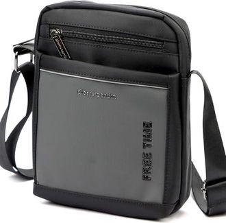 Pierre Cardin Sac &agrave; bandouli&egrave;re pour homme Cuir v&eacute;g&eacute;talien Produit v&eacute;g&eacute;talien 18x25x6 cm 2051-ALAN09, Noir et gris., Taille unique