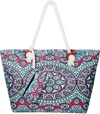 DonDon Grand sac de plage hydrofuge avec fermeture à glissière Sac shopping à bandoulière Indian Temple