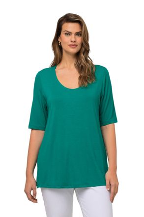 Ulla Popken Damen gro&szlig;e Gr&ouml;&szlig;en &Uuml;bergr&ouml;&szlig;en Plus Size Shirt 1/2 Arm Doublelayer gr&uuml;nblau 54+ 820860460-54+