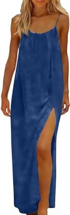 Generic Robe de plage pour femme, robe longue d&eacute;t&eacute; l&eacute;g&egrave;re, dos nu, bretelles profondes dans le dos, fente lat&eacute;rale, robe de soleil d&eacute;contract&eacute;e pour les vacan