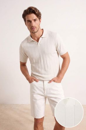 Trendyol MAN Herren Ecru Einfarbig Kurz Regular Fit Poloshirts