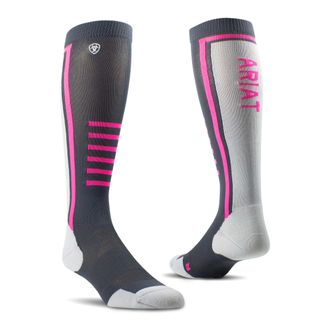 Ariat TEK Slimline Performance Socks in Ebony Knockout Pink, Size Medium