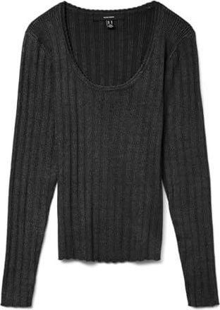 Vero Moda Vmwillow Pointelle Ls U-NCK Pullover Boo Pull, Noir, M Femme