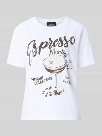 Monari T-Shirt mit Motiv-Print und Ziersteinbesatz
