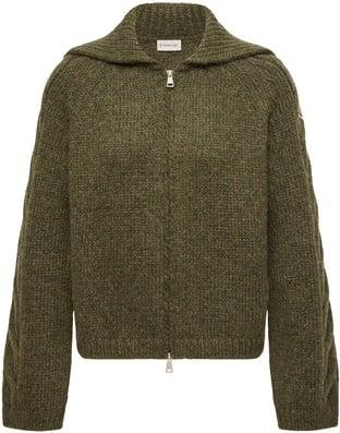 Moncler Cardigan ample zipp&eacute; en laine m&eacute;lang&eacute;e