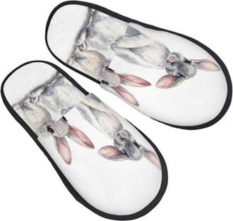 Generic Pantoufles En Coton Croquis De Lièvres Et De Lapins Gris Anti Odeur Slippers Épais Pantoufles Pour Hôtels Chambre Hiver M