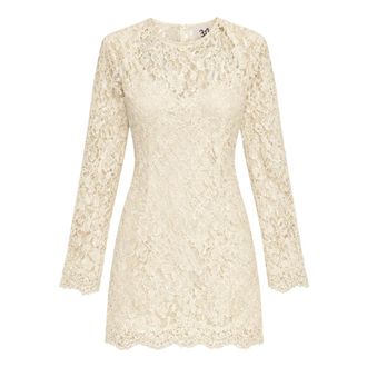 Aniye By Mini Robe en Dentelle avec Manches Longues et Sous-Robe Amovible - Femme - Robes - Beige - Taille: 36 FR