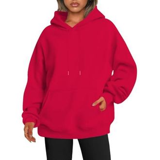 Generic Chandail &agrave; capuche surdimensionn&eacute; pour femme, pull d&eacute;contract&eacute; surdimensionn&eacute; avec poche kangourou et cordon de serrage, Rouge, 5XL