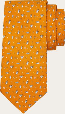 Ferragamo Herren Seidenkrawatte mit Pinguin-Print Orange