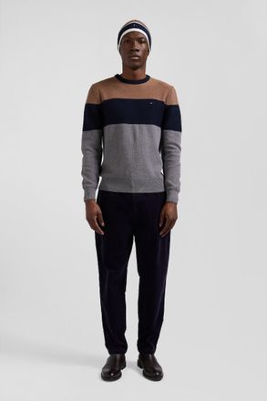 Eden Park Pull Col Rond En Coton Gris Et Noisette &Agrave; Jeux De Maille Coupe Regular