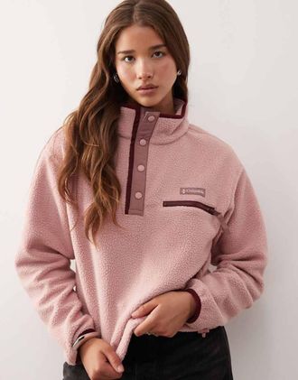 Columbia Helvetia II - Cropped-Fleecepullover in Rosa mit kurzer Druckknopfleiste