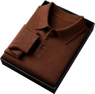 Generic Pull en cachemire solide &agrave; manches longues et col polo pour homme avec 3 boutons, marron, XXL