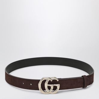 Gucci Brauner Wildlederg&uuml;rtel mit GG Marmont Bambus-Schnalle