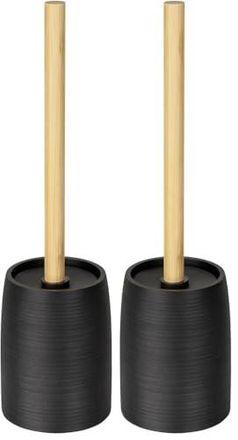 WENKO WC-Garnitur Mod. Altavalle freistehend WC-B&uuml;rste stilvolles Badezimmer Zubeh&ouml;r aus Polyresin und Bambus &Oslash; 10,5 cm H 38,5 cm schwarz Natur (Packung mit