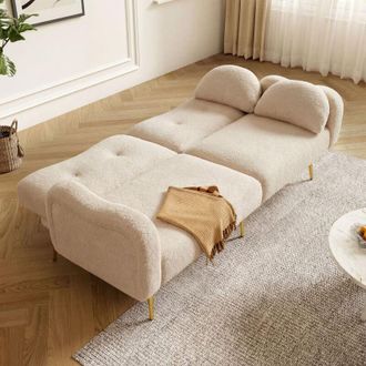STILVORA Clic-clac 2 Places avec Dossiers R&eacute;glables 3 Positions et 2 Coussins, Pieds M&eacute;tal Dor&eacute; en Tissu Laine Beige