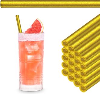 Halm HALM Gold Glasstrohhalme Wiederverwendbar Strohhalm - 50 St&uuml;ck gerade 20 cm f&uuml;r Gastronomie, Restaurant, Bar, Cafe, Hotel - Sp&uuml;lmaschinenfest - Glastr